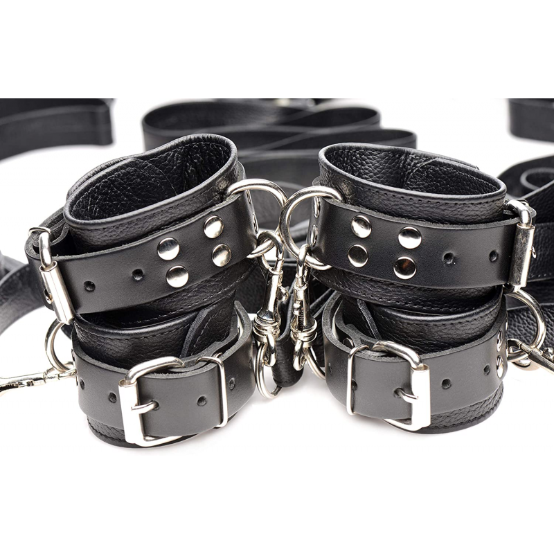 Strict Bed Restraint Kit: Luksus Læder Sæt for BDSM Elskere