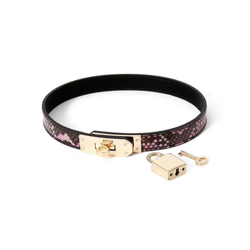 Collar/Choker One-size smalt i Gold/Pink Reptile - Smukt Choker